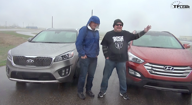 2016 Kia Sorento vs. Hyundai Santa Fe Sport Mashup Drag Race in a ...